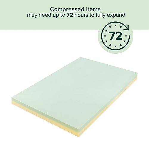 ZINUS 3 Inch Green Tea Memory Foam Mattress Topper, Pressure-Relieving Layers, CertiPUR-US Certified, Short Queen