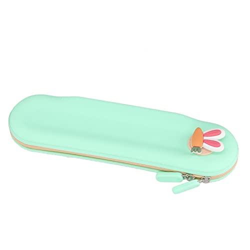 Silicone Pencil case Small Capacity Pure Color Narrow Stitching line Student Pencil case Organ Design for School Radish Rabbit and Radish House, Green