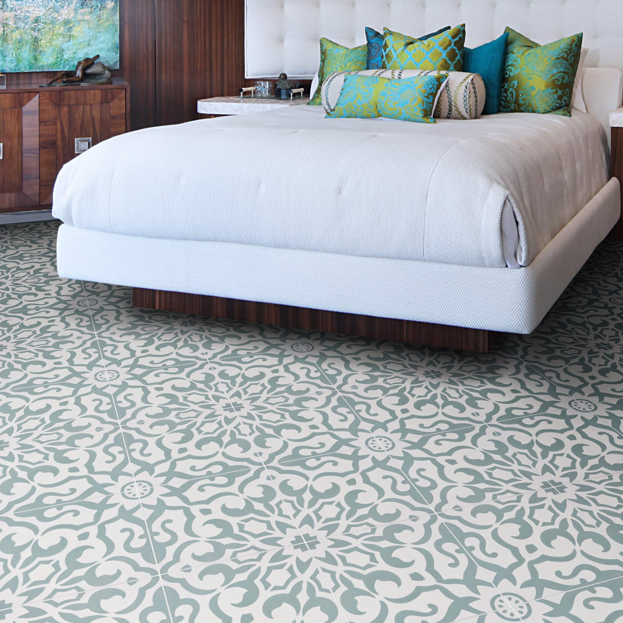 Moroccan Mosaic & Tile House CTP57-01 Atlas Handmade Cement Tile, 8''x 8", Light Green,White
