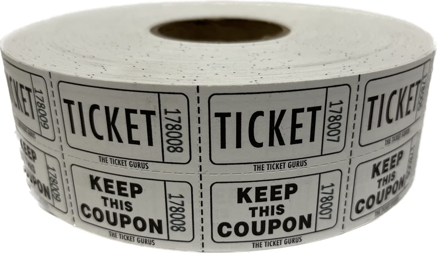 Ticket Guru-Raffle Tickets - (4 Rolls of 2000 Double Tickets) 8,000 Total 50/50 Raffle Tickets (Choose Color Combo Below) (Red/Blue/White/Orange)