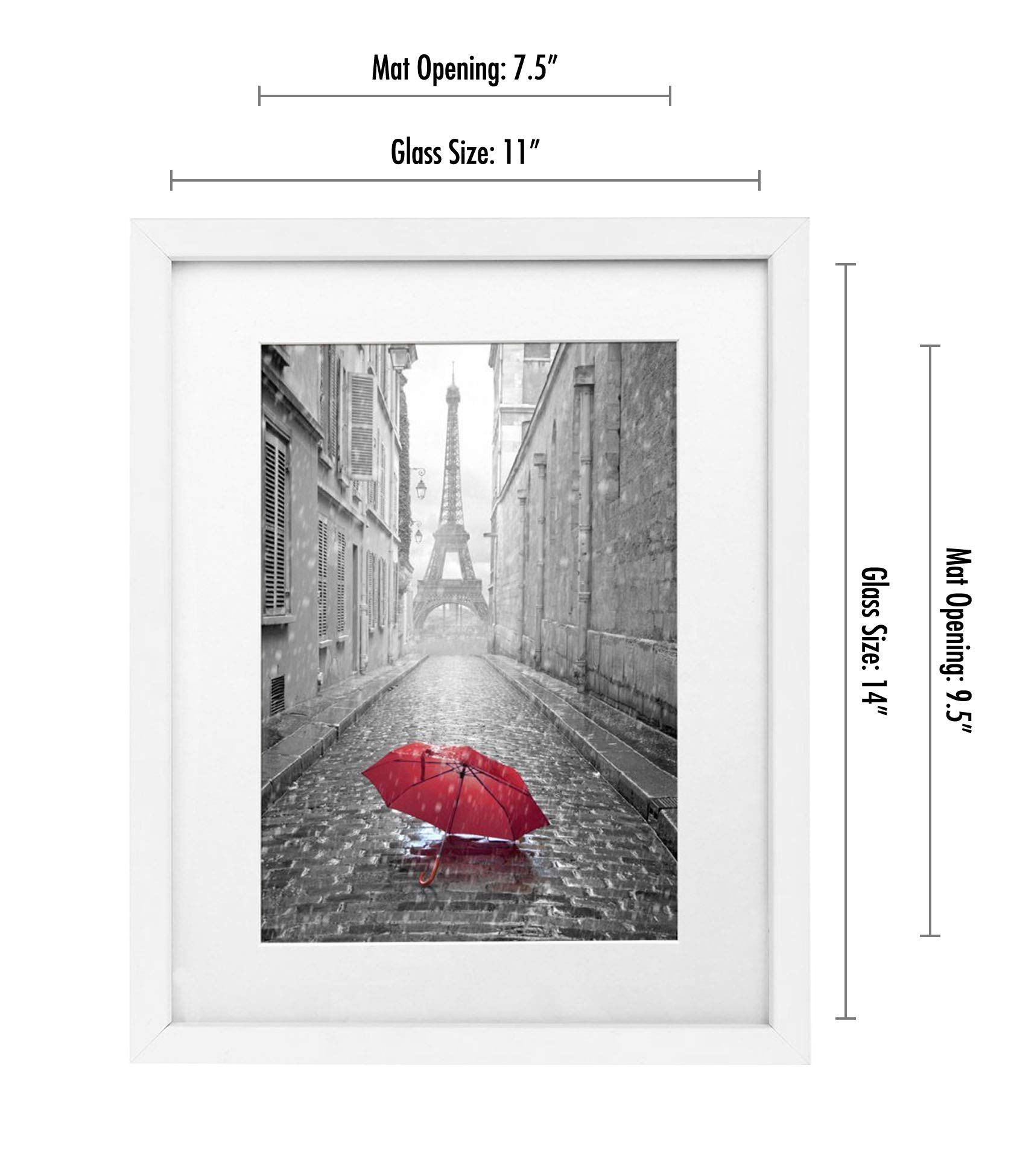 Americanflat 11x14 Picture Frame with Shatter-Resistant Glass - Use as 8x10 Frame with Mat or 11x14 Frame Without Mat - Signature Collection - Photo Frame for Wall Display - White