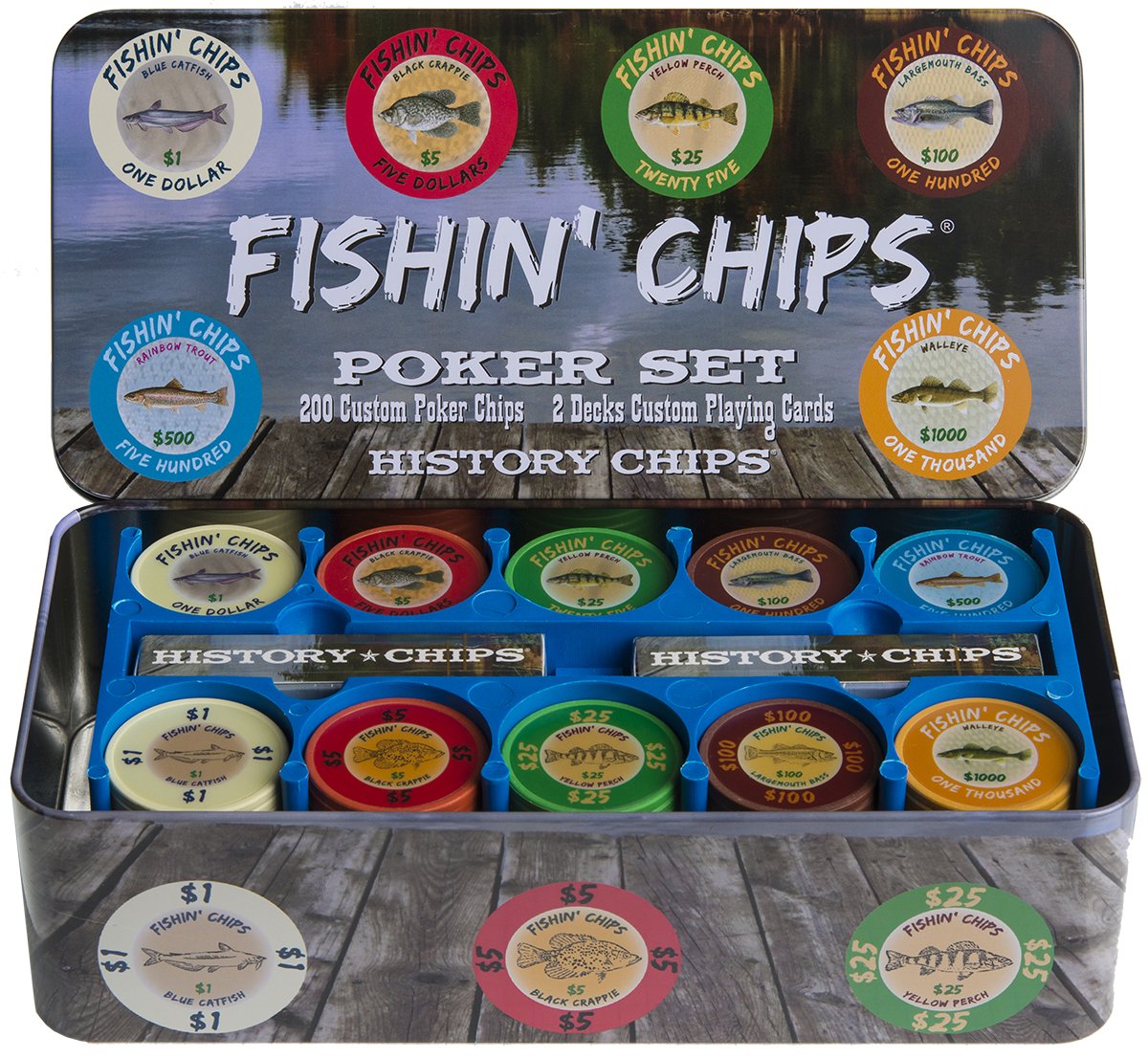 Fishin' Chips - Freshwater - Premium Quality Poker Chips and Playing Card Set