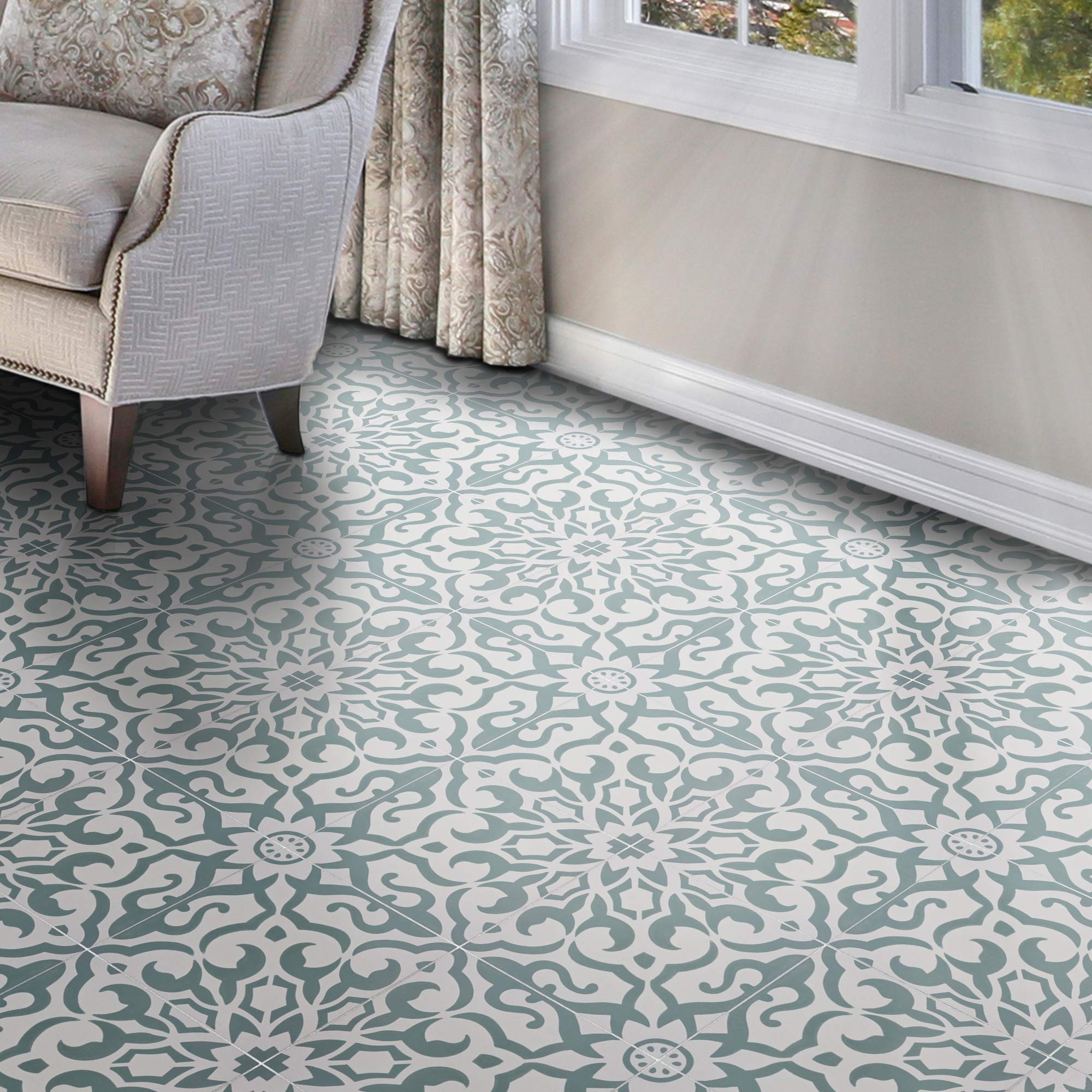 Moroccan Mosaic & Tile House CTP57-01 Atlas Handmade Cement Tile, 8''x 8", Light Green,White
