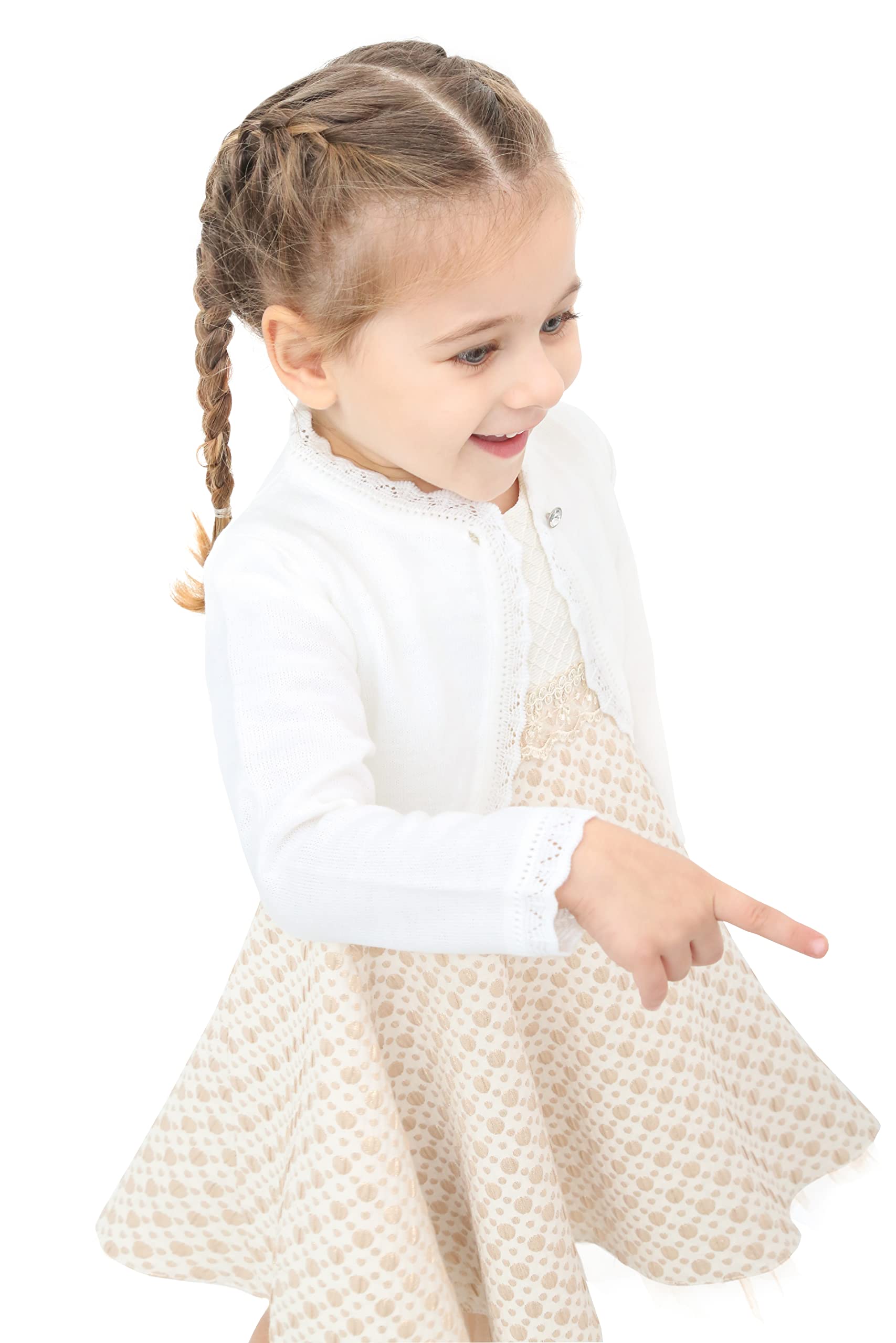 Lilax Little Girls' Knit Long Sleeve Button Closure Bolero Cardigan Shrug 3T Cream
