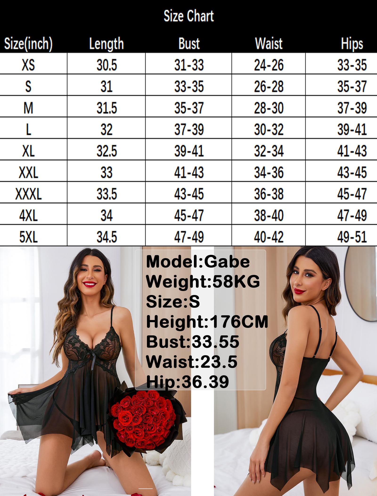 Avidlove Women Lingerie Lace Babydoll V Neck Sleepwear Strap Chemise Black XL