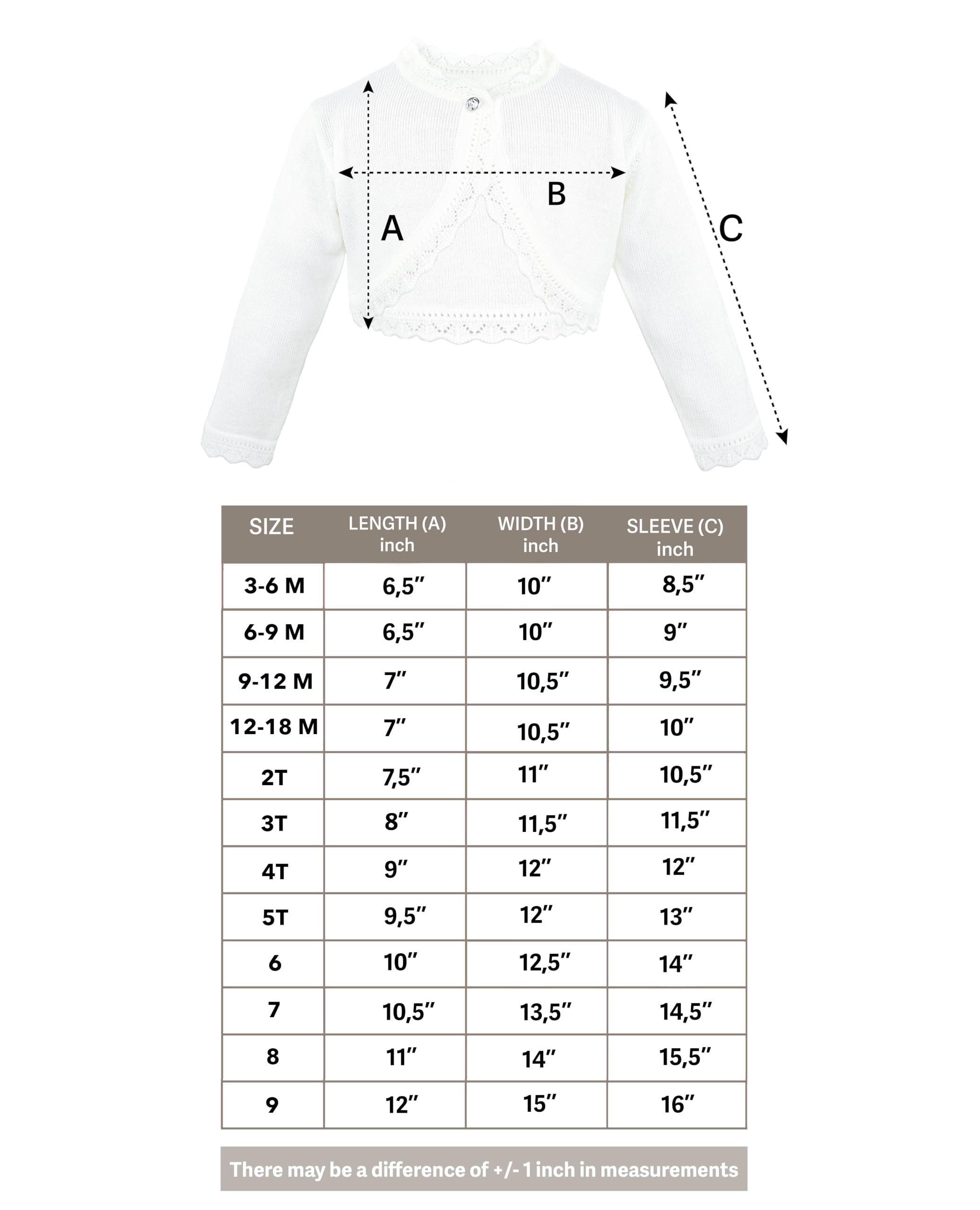 Lilax Little Girls' Knit Long Sleeve Button Closure Bolero Cardigan Shrug 3T Cream