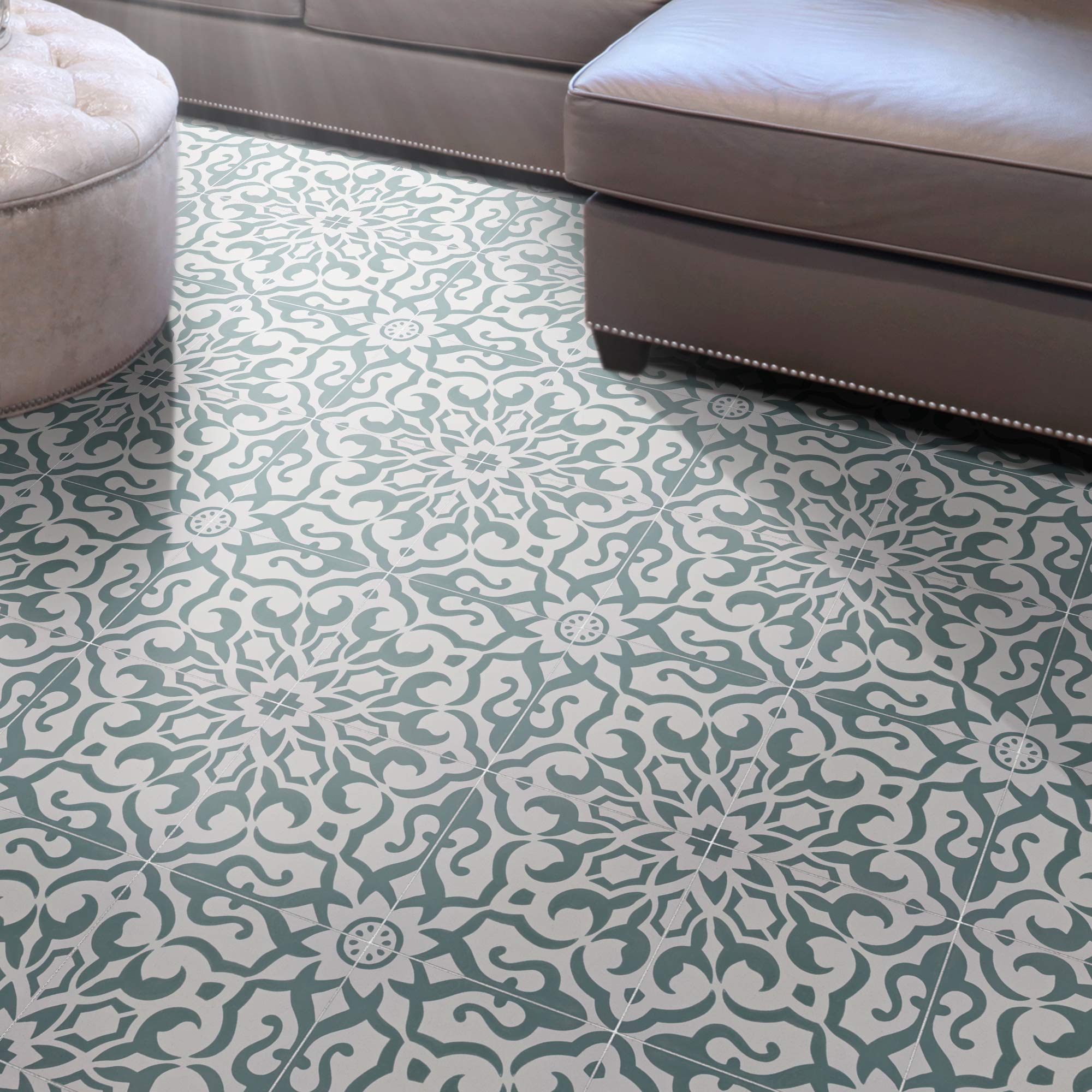 Moroccan Mosaic & Tile House CTP57-01 Atlas Handmade Cement Tile, 8''x 8", Light Green,White