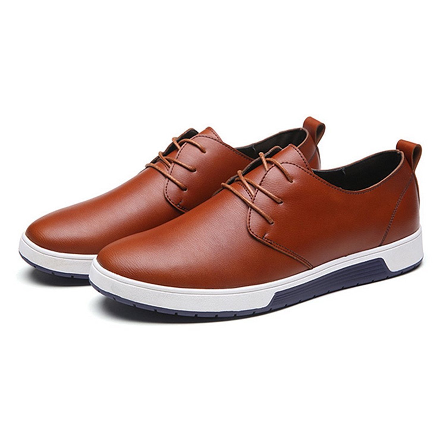 ZZHAP Men's Casual Oxford Shoes Breathable Flat Fashion Sneakers 02Brown US 9.5