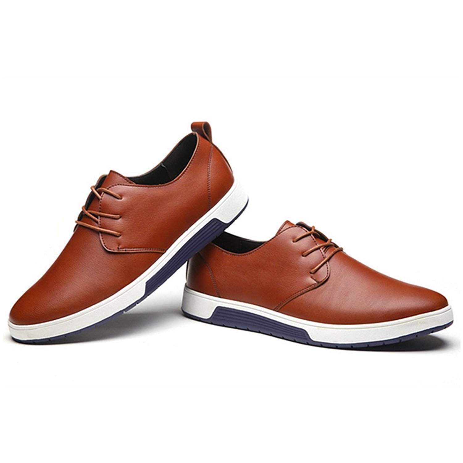 ZZHAP Men's Casual Oxford Shoes Breathable Flat Fashion Sneakers 02Brown US 9.5