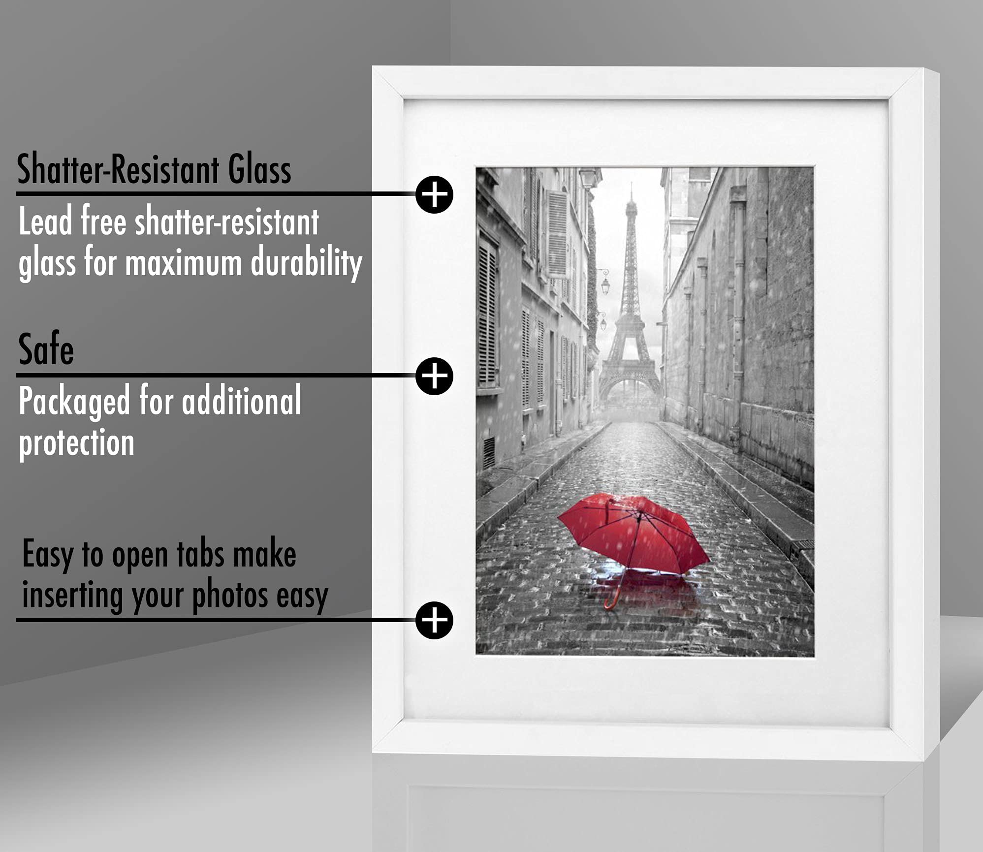Americanflat 11x14 Picture Frame with Shatter-Resistant Glass - Use as 8x10 Frame with Mat or 11x14 Frame Without Mat - Signature Collection - Photo Frame for Wall Display - White