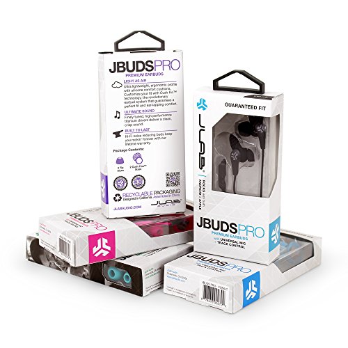 JLab JBuds Pro Signature Earbuds, Titanium 10mm Drivers, Music Controls, Universal Mic, Custom Fit with Cush Fins, Teal