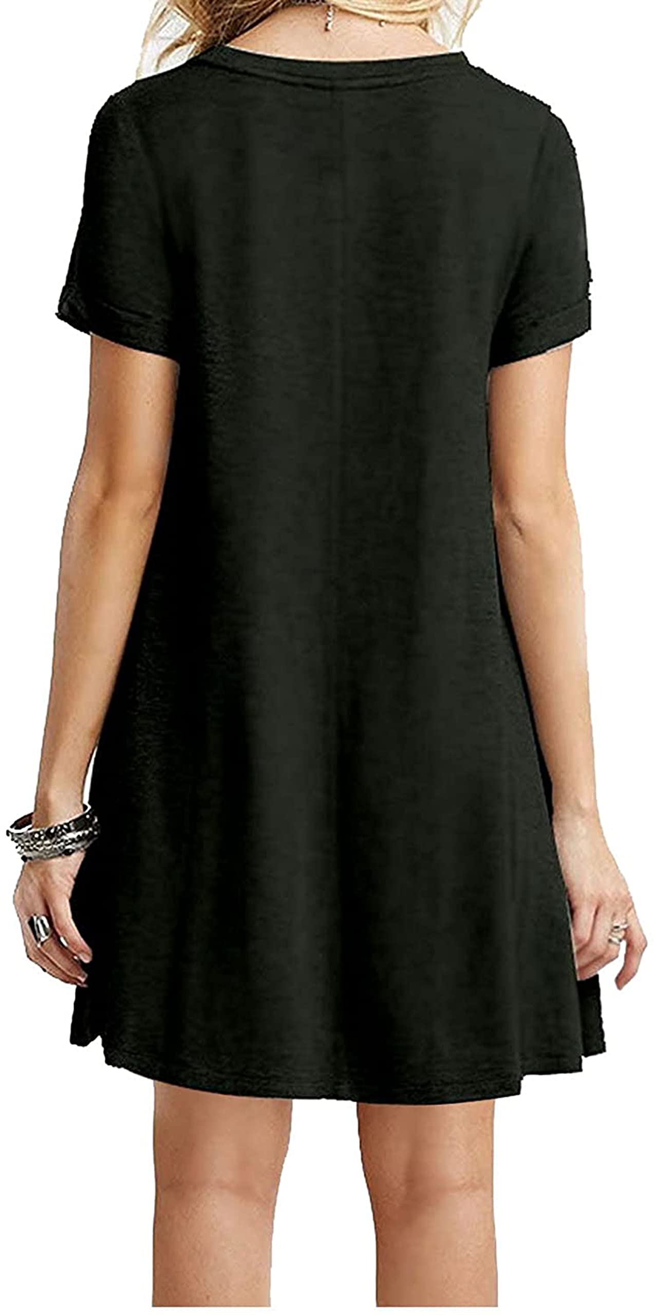 MOLERANI Women's Short Sleeve Shirt Casual Loose Swing Dress, Black, Medium