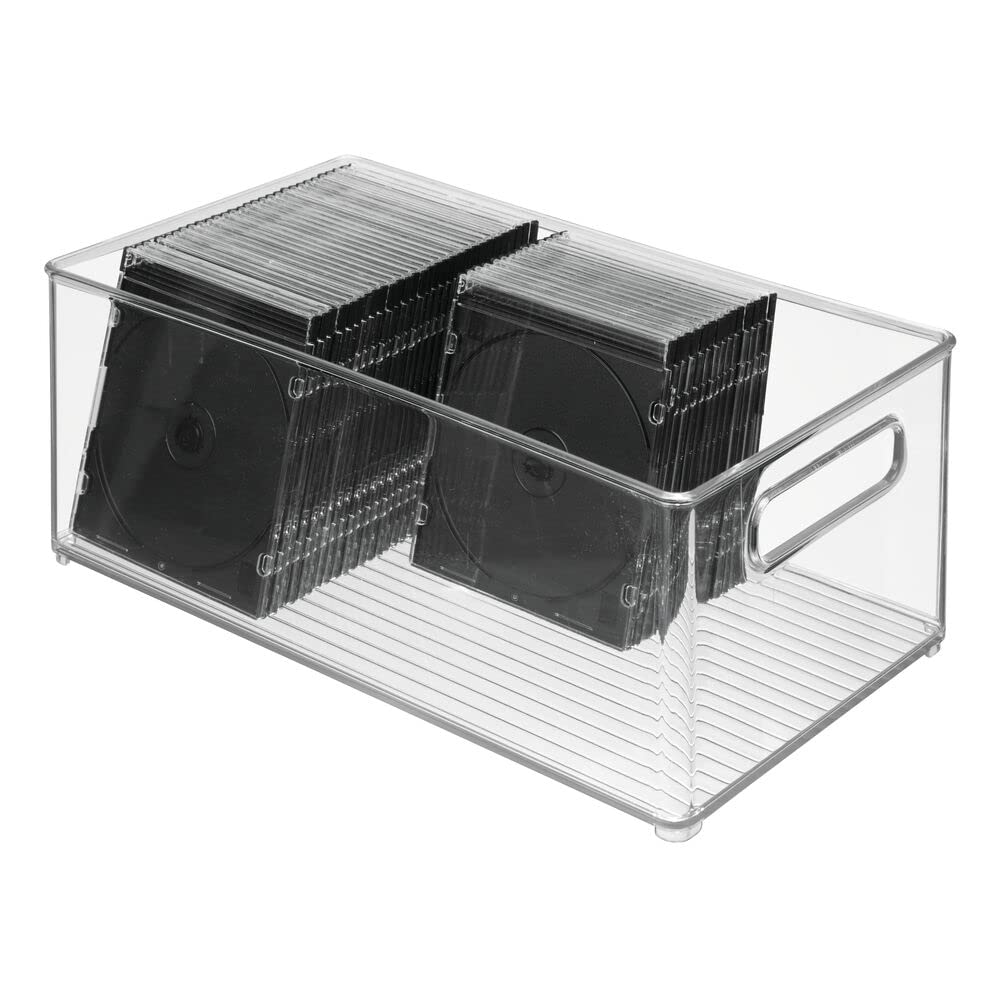 mDesign Deep Plastic Storage Organizer Container Bin, Office Organization for Filing Cabinet, Cupboard, Shelves, and Desk - Holds Notepads, Pens, Pencils, Highlighters, and Staplers - 2 Pack - Clear