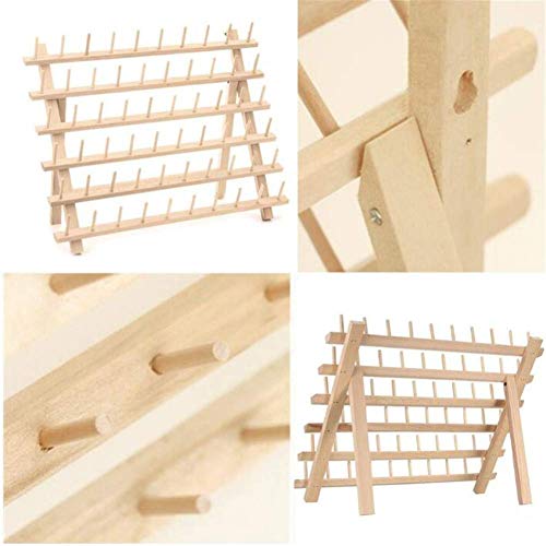 AUSUKY Multi-Function Foldable Wood Thread Stand Rack Holds Organizer Wall Mount 60 Spool Cone Embroidery Machine Sewing Storage Holder Sewing Quilting Bobbin Holder Craft Tools