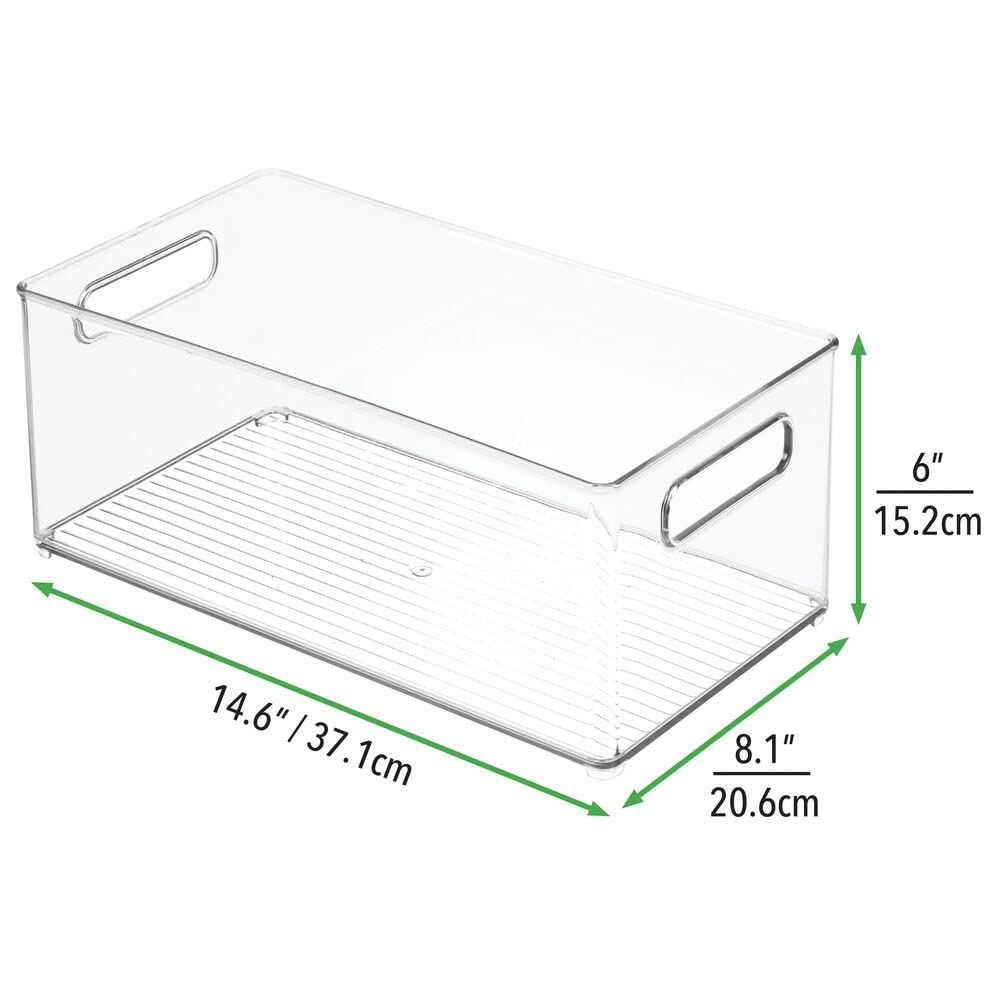 mDesign Deep Plastic Storage Organizer Container Bin, Office Organization for Filing Cabinet, Cupboard, Shelves, and Desk - Holds Notepads, Pens, Pencils, Highlighters, and Staplers - 2 Pack - Clear