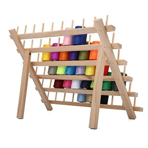AUSUKY Multi-Function Foldable Wood Thread Stand Rack Holds Organizer Wall Mount 60 Spool Cone Embroidery Machine Sewing Storage Holder Sewing Quilting Bobbin Holder Craft Tools