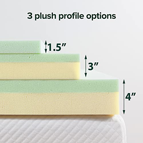ZINUS 3 Inch Green Tea Memory Foam Mattress Topper, Pressure-Relieving Layers, CertiPUR-US Certified, Queen
