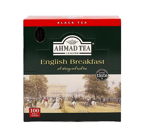 Ahmad Tea Black Tea, English Breakfast Teabags individually wrapped in foil, 100 ct - Caffeinated & Sugar-Free