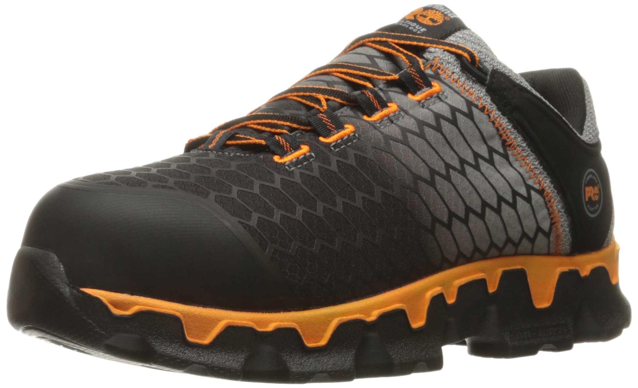 Timberland PRO Men's Powertrain Sport Alloy Safety Toe Static Dissipative Industrial Athletic Work Shoe Boot, Black/Grey/Orange, 13 Wide