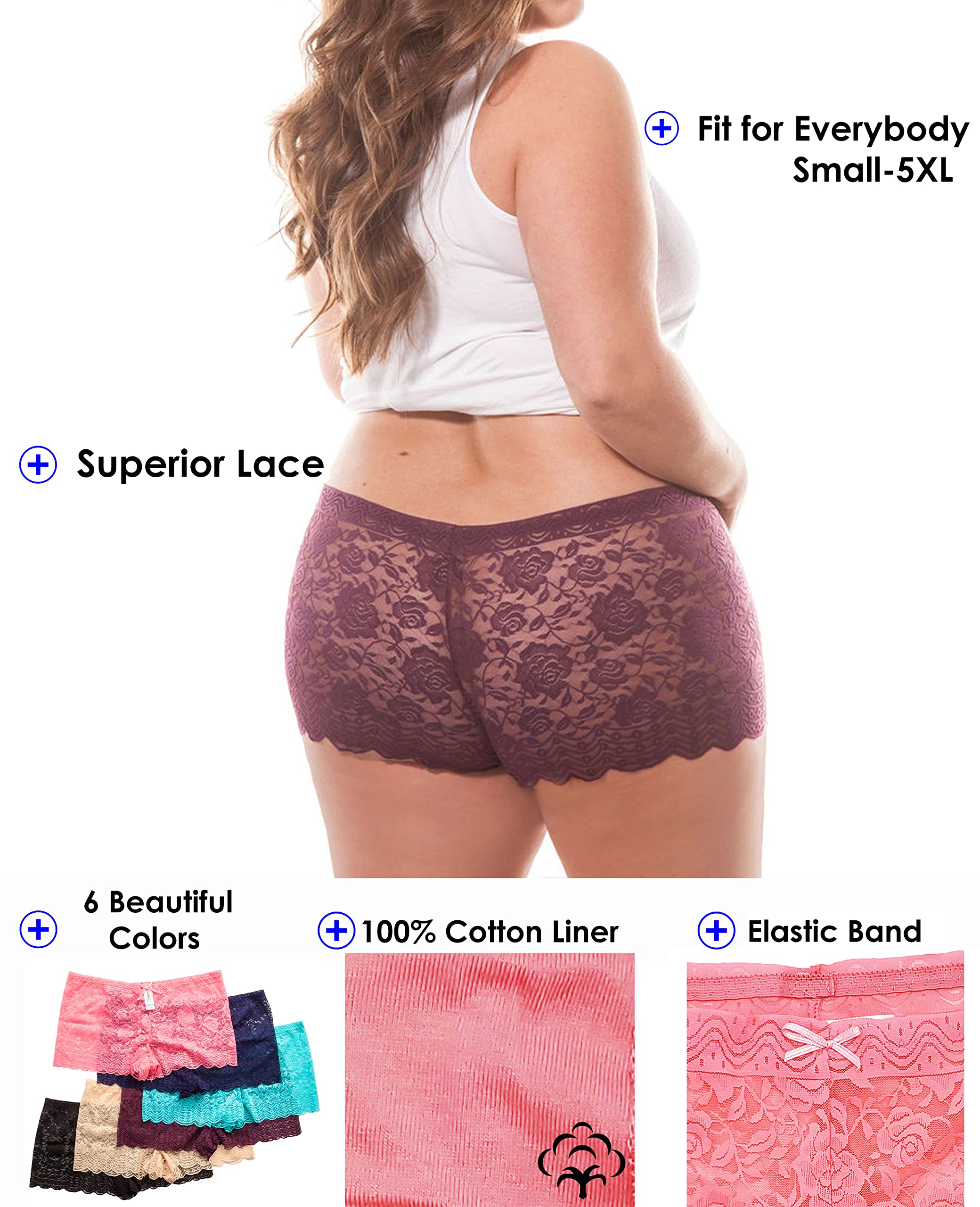 Barbra Lingerie Multi Pack of Women's Regular & Plus Size Lace Boyshort Panties (2XL, Rose)