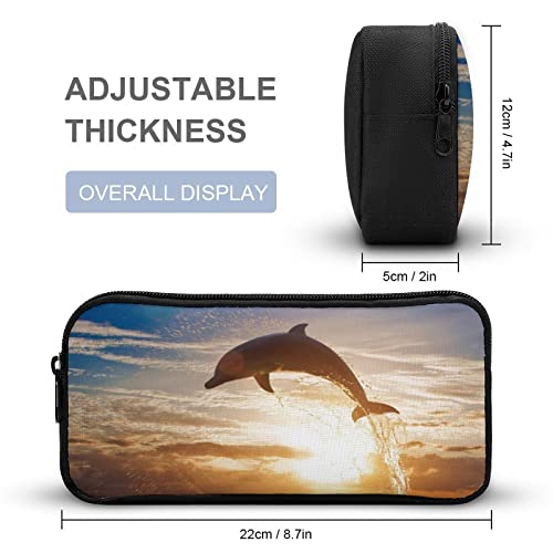 Dolphin Jumping Sea Surface at Sunset Pencil Case Pencil Pouch Coin Pouch Cosmetic Bag Office Stationery Organizer