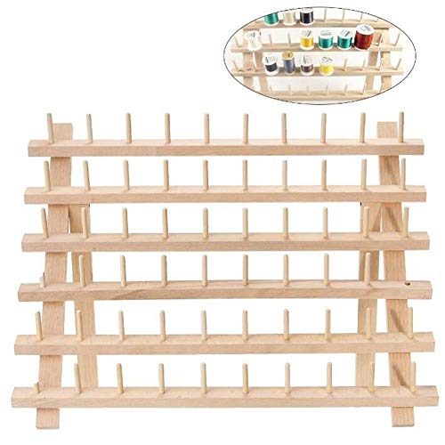 AUSUKY Multi-Function Foldable Wood Thread Stand Rack Holds Organizer Wall Mount 60 Spool Cone Embroidery Machine Sewing Storage Holder Sewing Quilting Bobbin Holder Craft Tools
