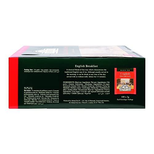 Ahmad Tea Black Tea, English Breakfast Teabags individually wrapped in foil, 100 ct - Caffeinated & Sugar-Free
