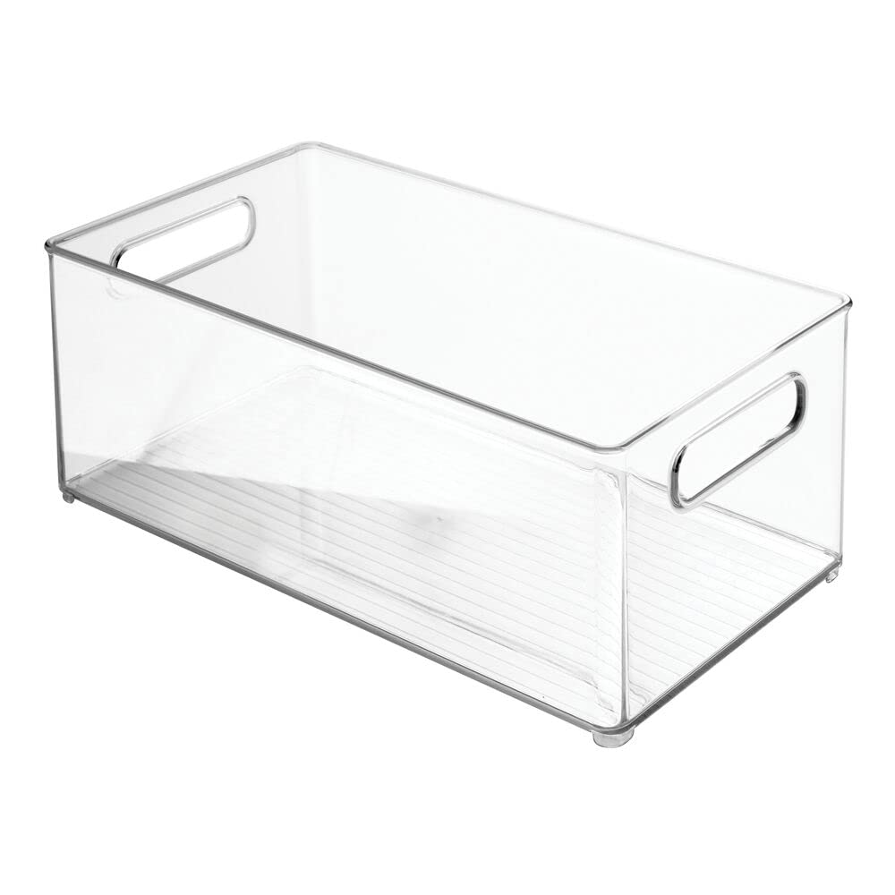 mDesign Deep Plastic Storage Organizer Container Bin, Office Organization for Filing Cabinet, Cupboard, Shelves, and Desk - Holds Notepads, Pens, Pencils, Highlighters, and Staplers - 2 Pack - Clear