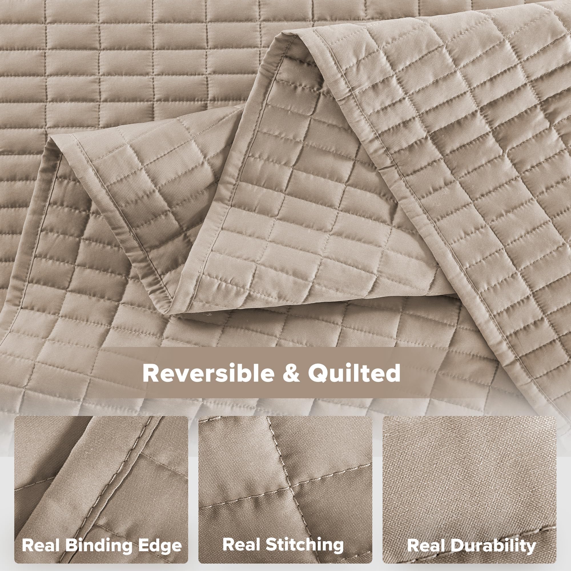 Comfort Spaces Kienna Quilt Set-Luxury Double Sided Stitching Design Summer Blanket, Lightweight, Soft, All Season Bedding Layer, Matching Sham, Taupe, Coverlet Full/Queen(90"x90") 3 Piece