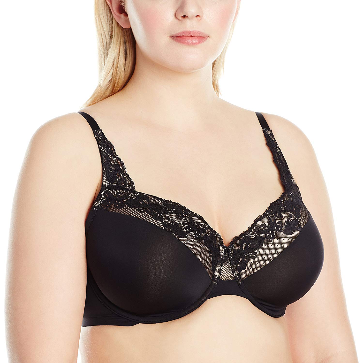Olga Women's Plus Size Cloud 9 Underwire Contour Bra with Lace, Black, 38DD