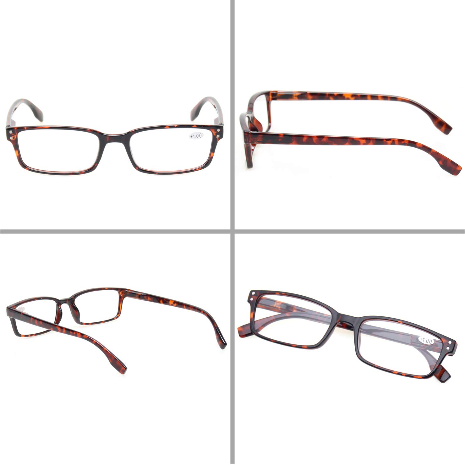 Kerecsen 4 Pack Reading Glasses for Women/Men Spring Hinges Readers Glasses Lightweight Eyeglasses (2 Black 2 Tortoise, 2.00)