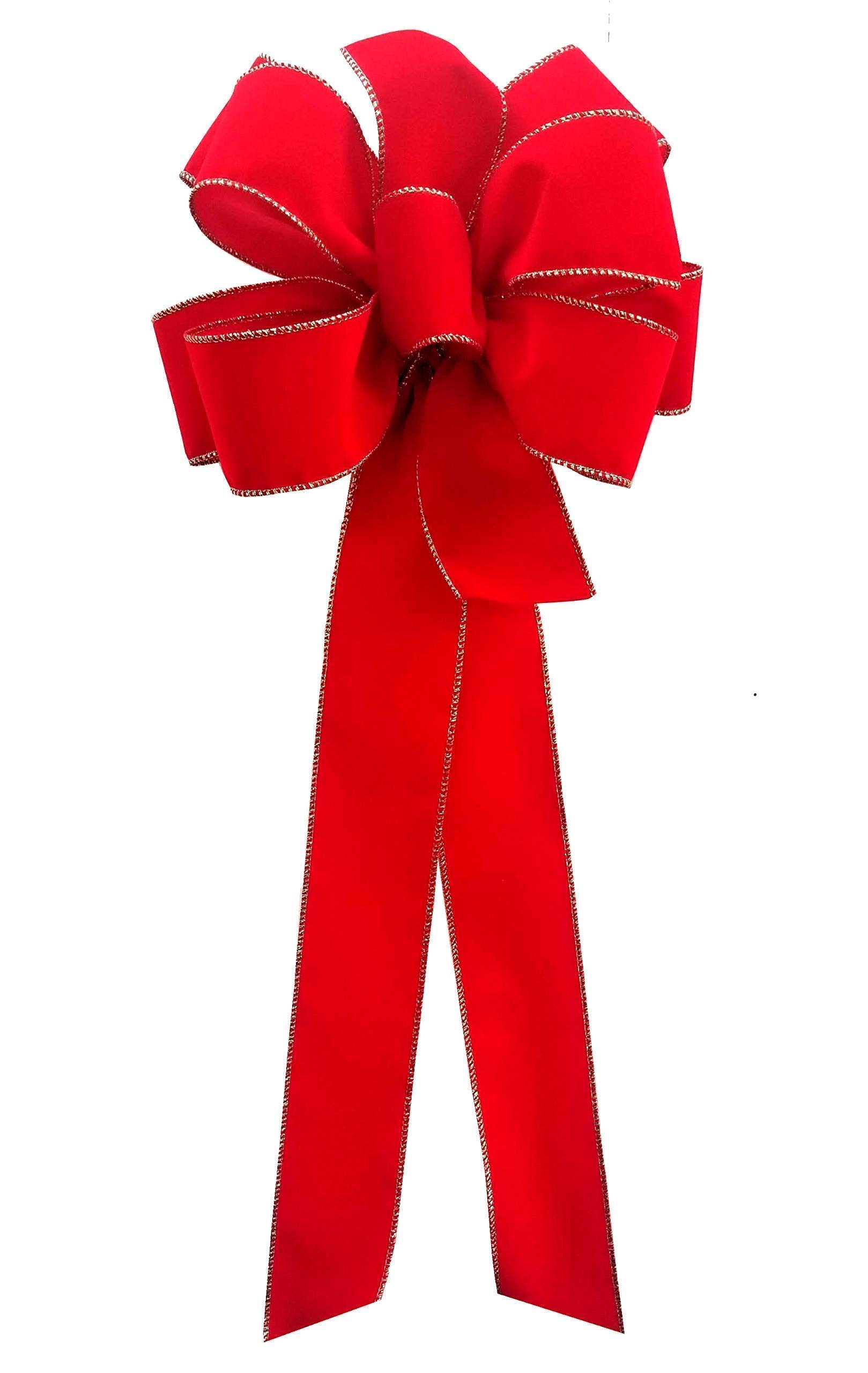 12-Pack Christmas Bows | Premium Handmade with 2.5" Red Velvet Gold Wired Edge Ribbon | Fluffy Not Flat | Indoor Outdoor Handmade Wreath Bows | The Handmade Bow
