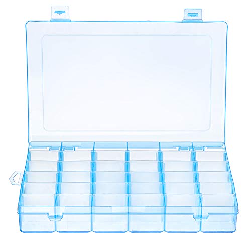 Emoly Plastic Jewelry Box Storage Organizer Container with Adjustable Dividers 36 Grids Blue