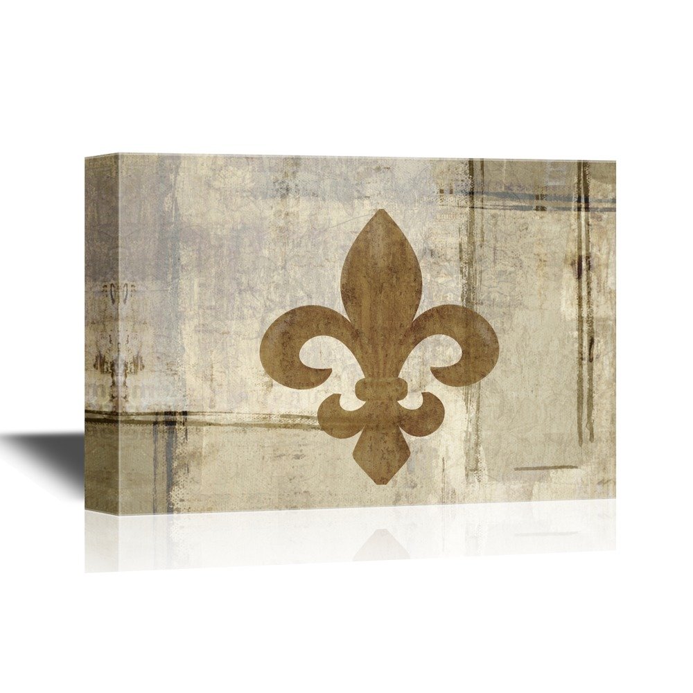 wall26 - Canvas Wall Art - Fleur De Lis Flower on Abstract Vintage Background - Gallery Wrap Modern Home Art | Ready to Hang - 16x24 inches