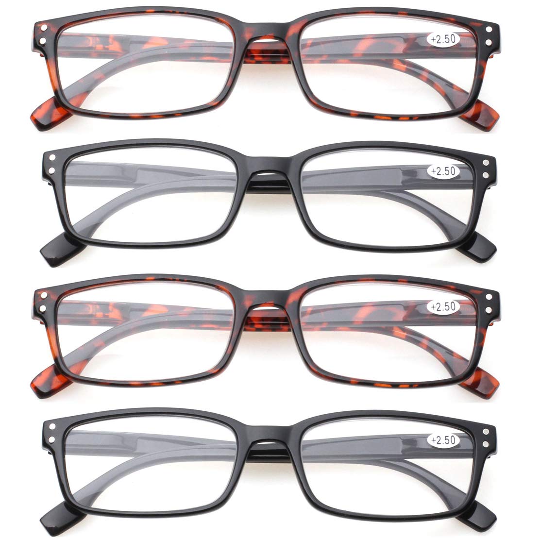 Kerecsen 4 Pack Reading Glasses for Women/Men Spring Hinges Readers Glasses Lightweight Eyeglasses (2 Black 2 Tortoise, 2.00)