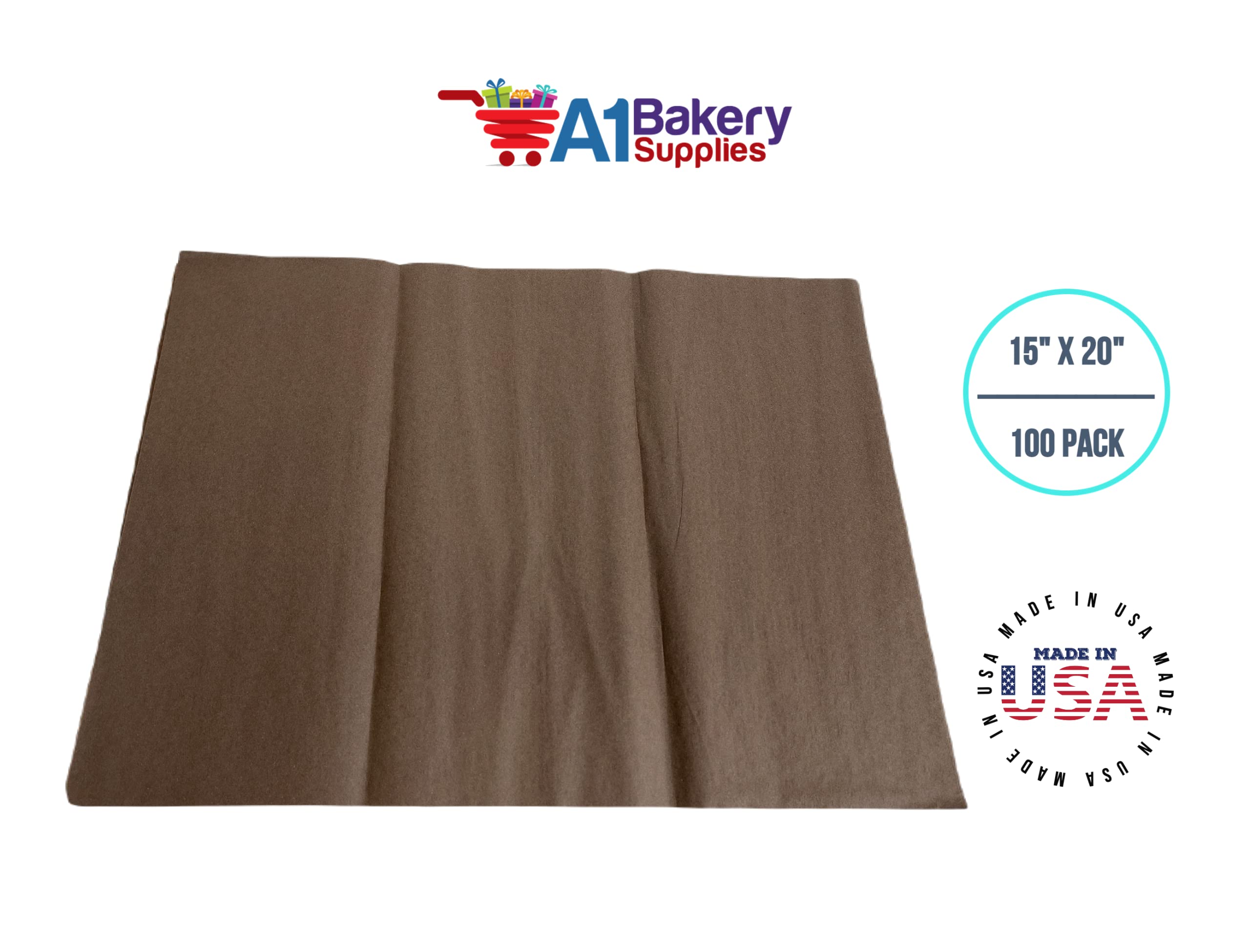 A1 Bakery Supplies Chocolate Tissue Paper 15 x 20 inches 100pk Premium quality tissue paper MADE IN USA