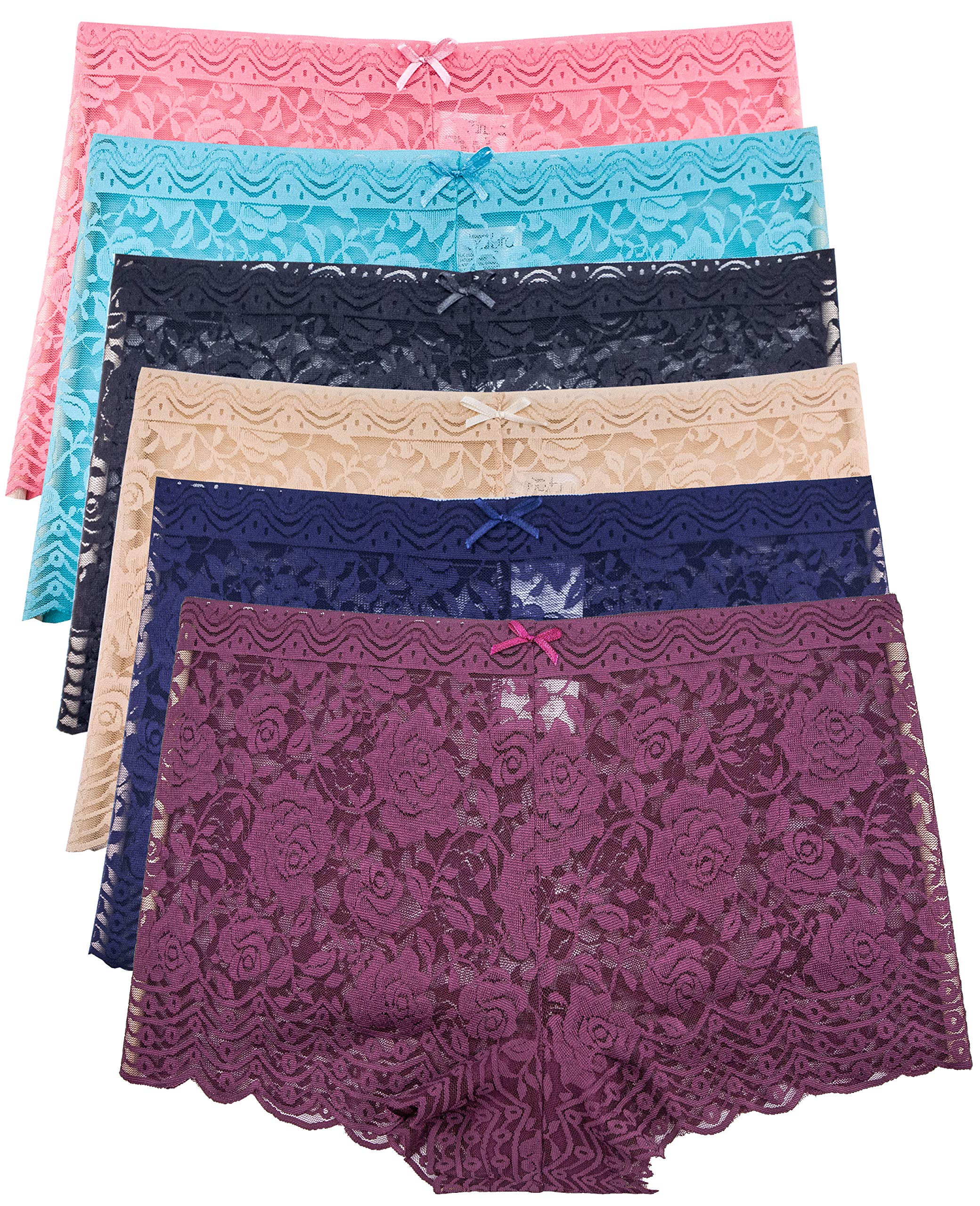 Barbra Lingerie Multi Pack of Women's Regular & Plus Size Lace Boyshort Panties (2XL, Rose)