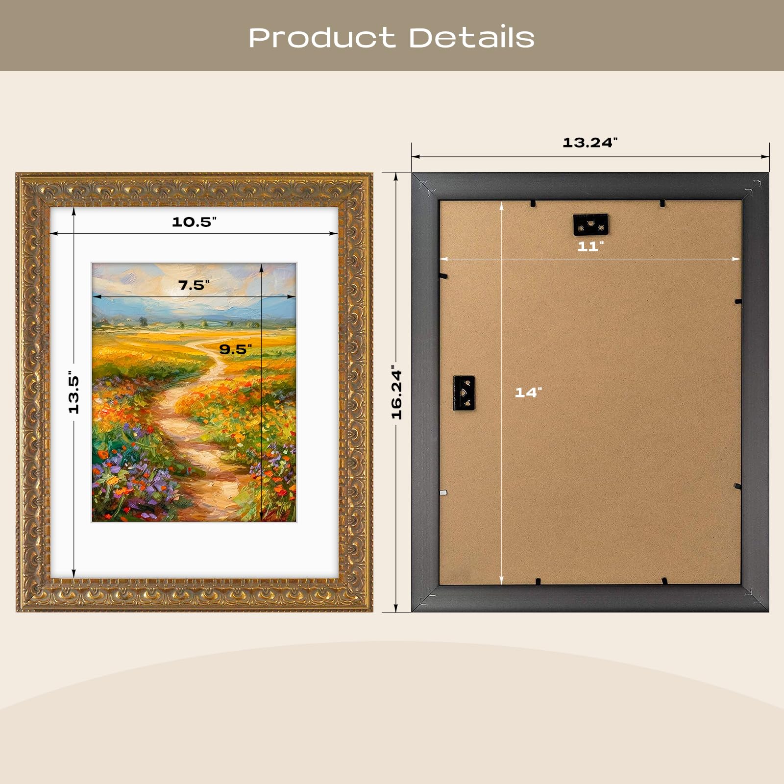 Golden State Art, 11x14 Photo Frame with White Mat for 8x10 Picture & Real Glass for Wall Display - Home or Office Classic Design (Ornate Bronze Gold)