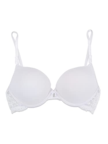 Smart & Sexy womens Maximum Cleavage Underwire Push Up Bra, White With Lace Wings, 36B US