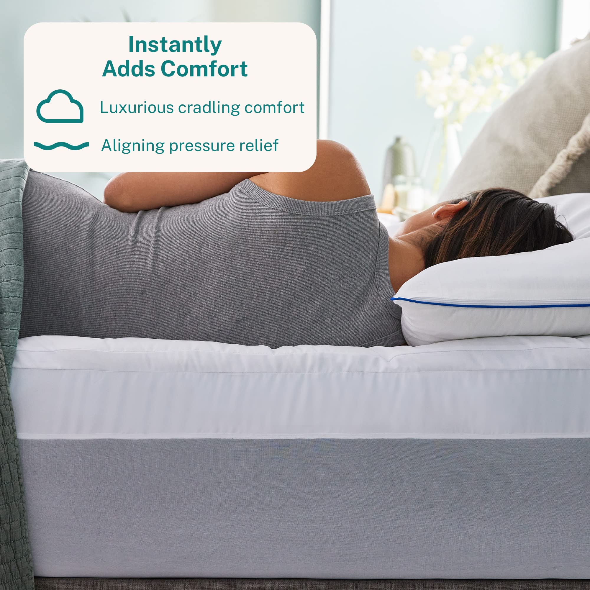 Sleep Innovations Dual Layer 4 Inch Memory Foam Mattress Topper, California King Size, Ultra Soft Support, 3 Inch Cooling Gel Memory Foam Plus 1 Inch Fluffy Pillow Top Cover