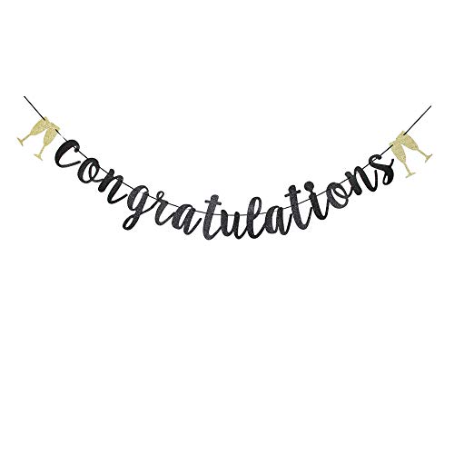 Congratulations Black Sign Banner for Birthday/Wedding Anniversary/Graduation/Retirement Party Supplies, Celebrating Theme Party Props