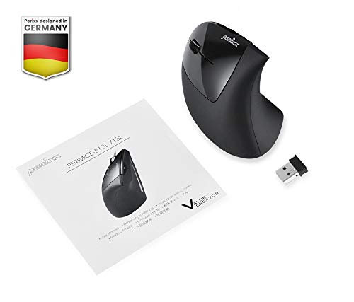 Perixx PERIMICE-713L, Wireless Ergonomic Left Handed Vertical Mouse, 6 Buttons Design, 3 Level DPI, Black, Medium