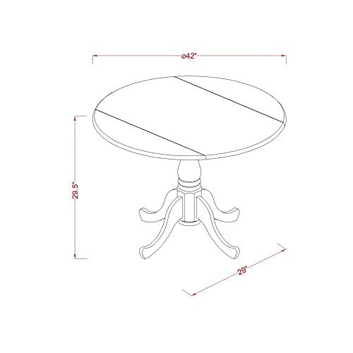 East West Furniture DLT-WHI-T Dublin Modern Kitchen Table - a Round Dining Table Top with Dropleaf & Pedestal Base, 42x42 Inch, Linen White