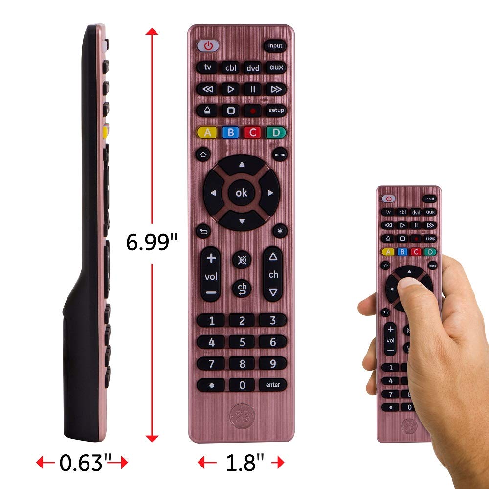 GE Universal Remote Control for Samsung, Vizio, LG, Sony, TCL, Roku, Apple TV, TCL, Panasonic, Smart TVs, Streaming Players, Blu-ray, DVD, 4-Device, Rose, 32934