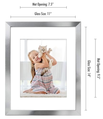 Americanflat 11x14 Picture Frame with Polished Crystal-Clear Glass - Use as 8x10 Frame with Mat or 11x14 Frame Without Mat - Signature Collection - Photo Frame for Wall Display - Silver