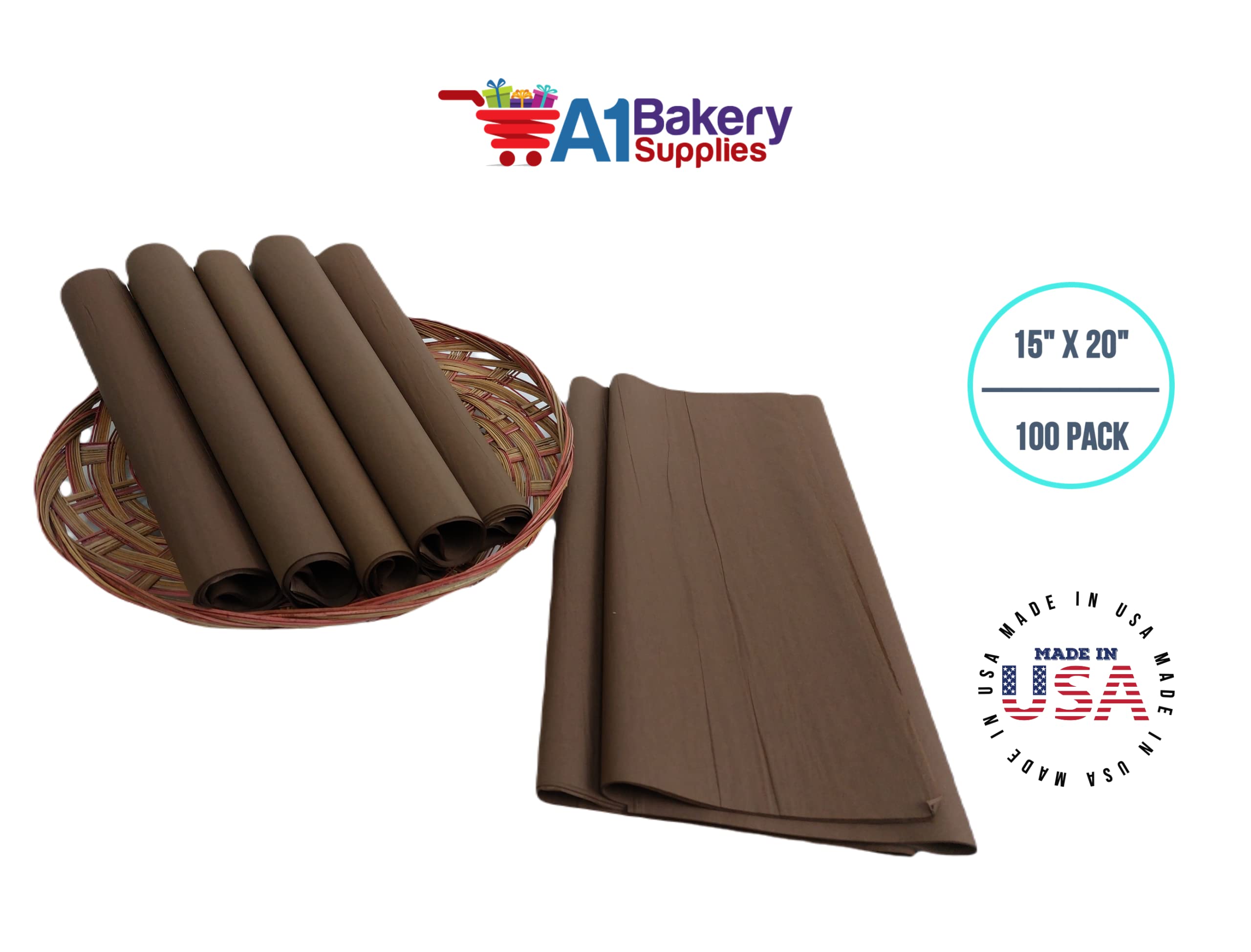 A1 Bakery Supplies Chocolate Tissue Paper 15 x 20 inches 100pk Premium quality tissue paper MADE IN USA