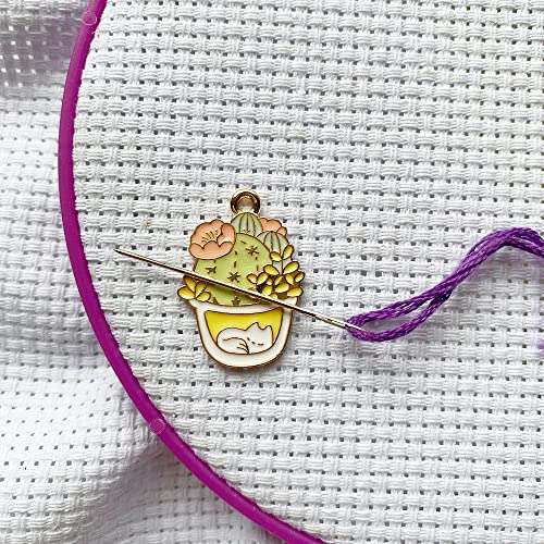 Green Leaves Potted Plant Needle Minders, Magnetic Cactus Flower Needle Nanny, Cross Stitch Embroidery Needlework Accessories