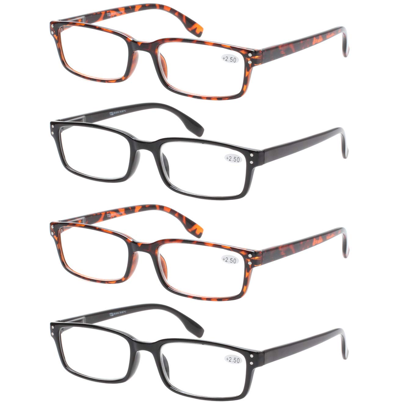 Kerecsen 4 Pack Reading Glasses for Women/Men Spring Hinges Readers Glasses Lightweight Eyeglasses (2 Black 2 Tortoise, 2.00)