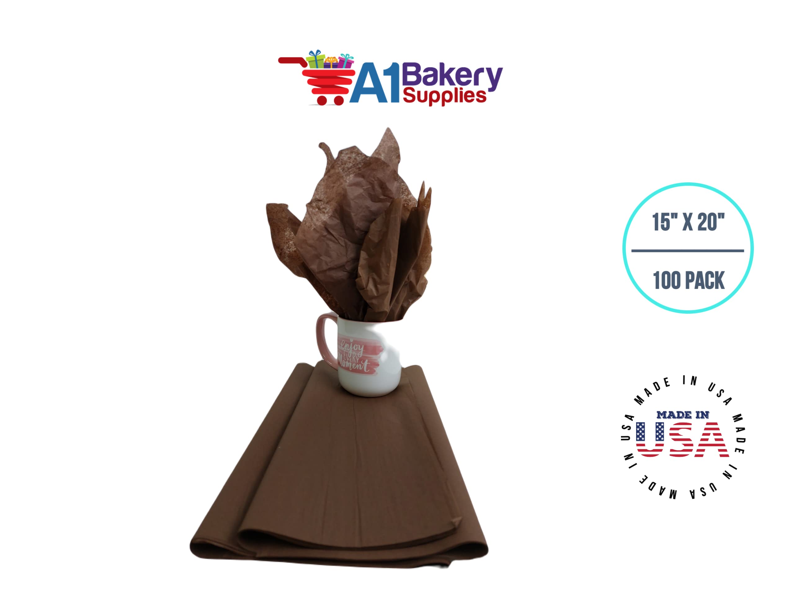 A1 Bakery Supplies Chocolate Tissue Paper 15 x 20 inches 100pk Premium quality tissue paper MADE IN USA