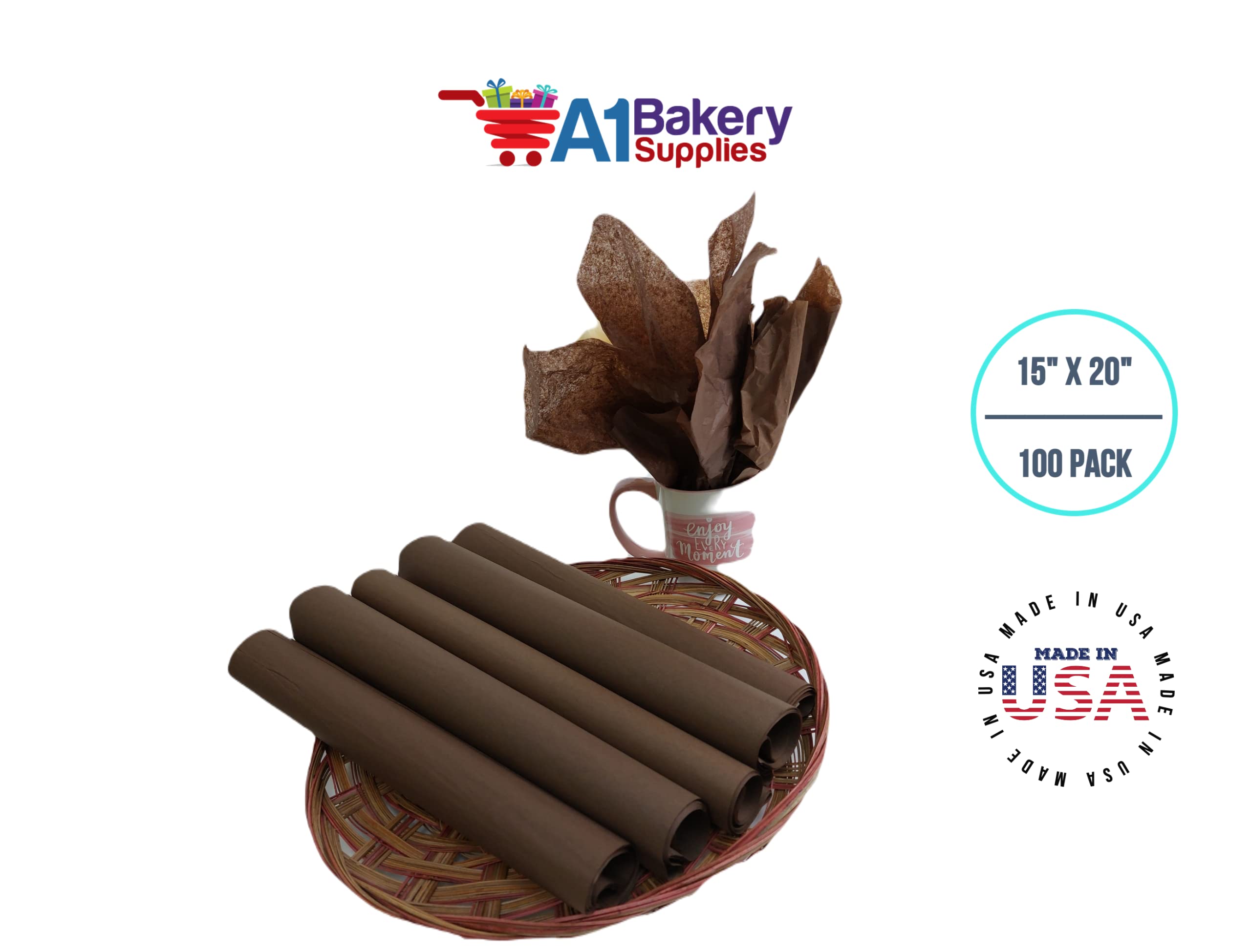 A1 Bakery Supplies Chocolate Tissue Paper 15 x 20 inches 100pk Premium quality tissue paper MADE IN USA